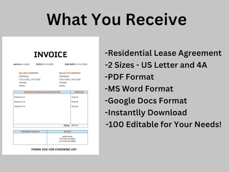 Editable Invoice Template, Printable Invoice, Custom Invoice Form ...