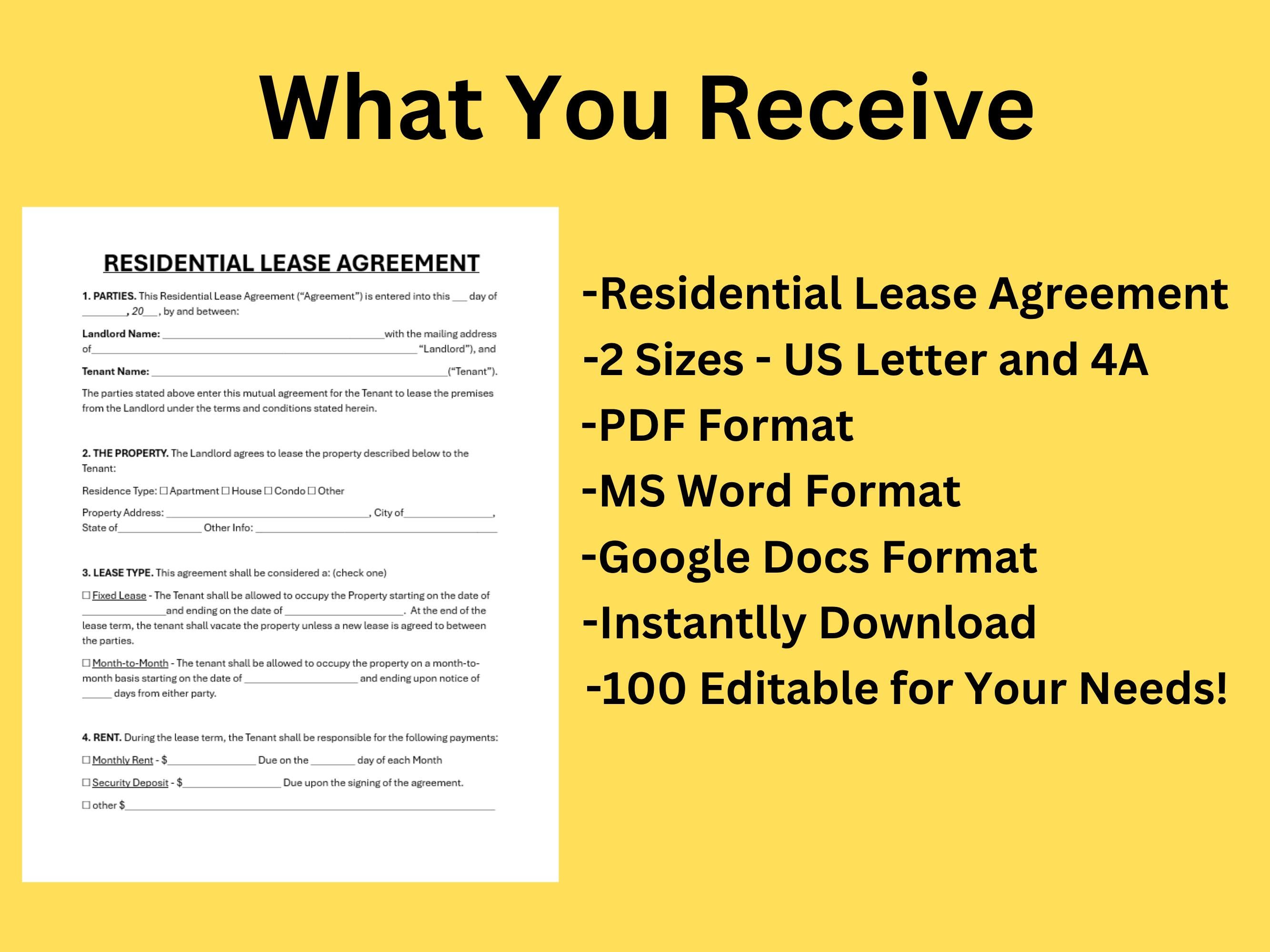 Printable Lease Agreement Simple Template, Renters Lease Agreement ...