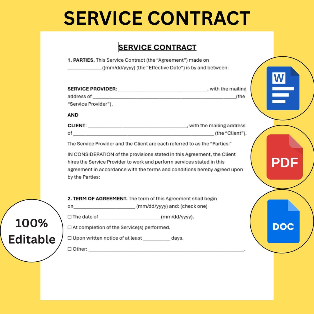 Service Contract Template Printable Editable. Service Contract ...