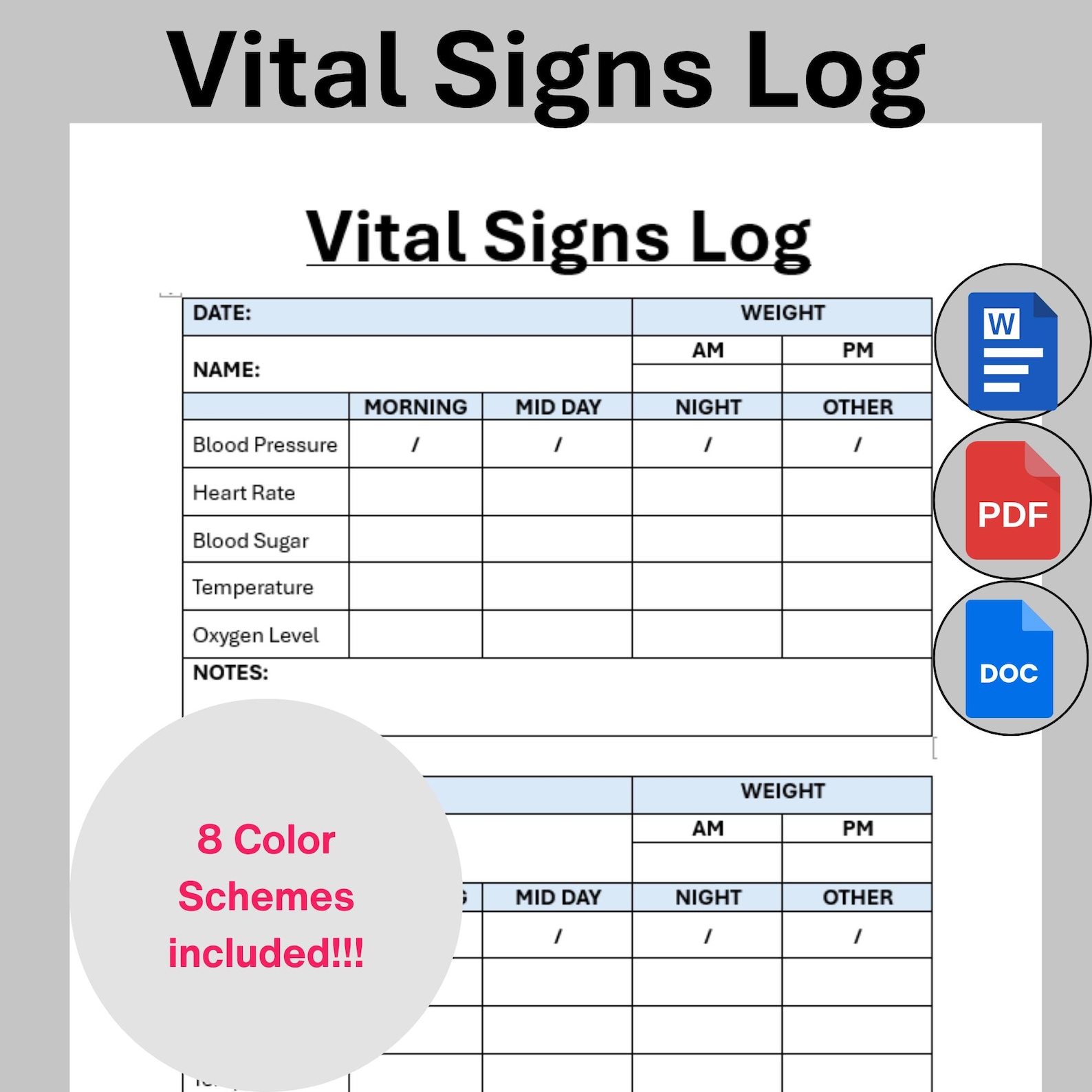 Vital Signs Log, Daily Vital Signs Tracker Nurse, Vital Sign Template ...