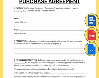 Purchase Agreement Template Printable. Editable Purchase Sales Contract. Business Contract ...