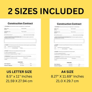 Editable Construction Contract Agreement Template, Single Page Construction Agreement Form ...