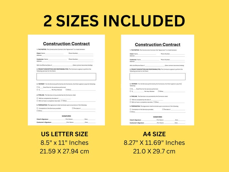 Editable Construction Contract Agreement Template, Single Page ...