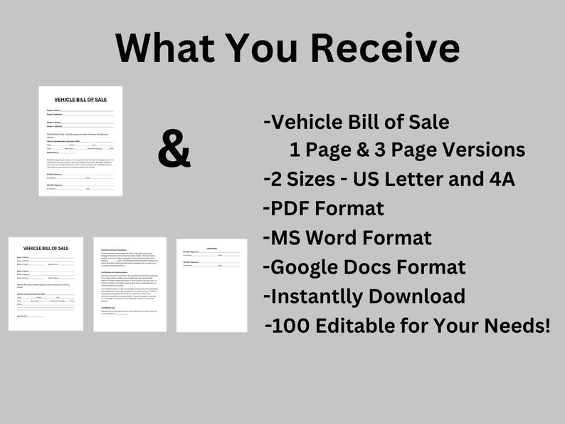Vehicle Bill of Sale, Printable Motor Vehicle Sale Contract, Vehicle ...