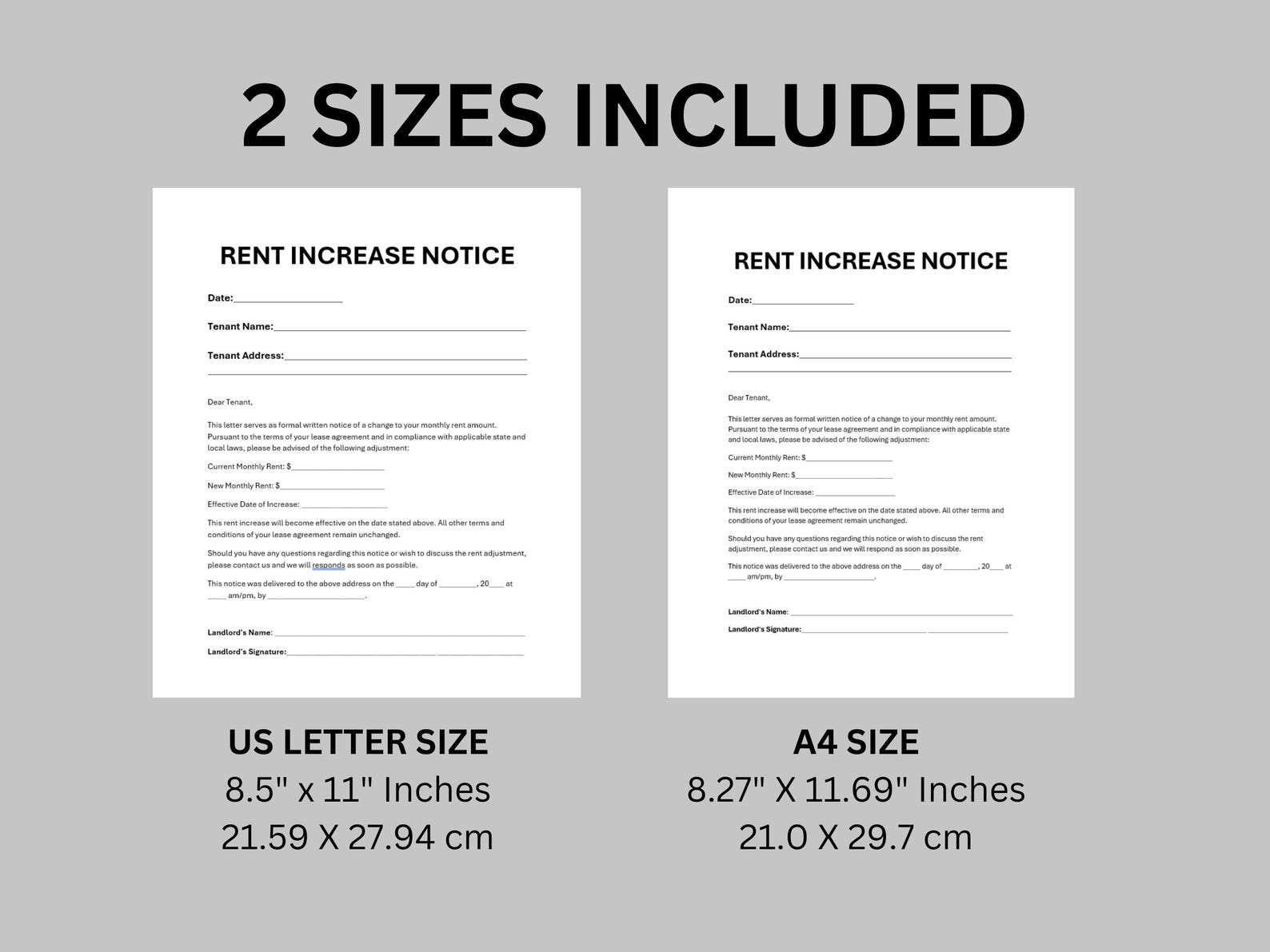 Rental Increase Notice Letter Form, Notice of Rent Increase, Editable ...