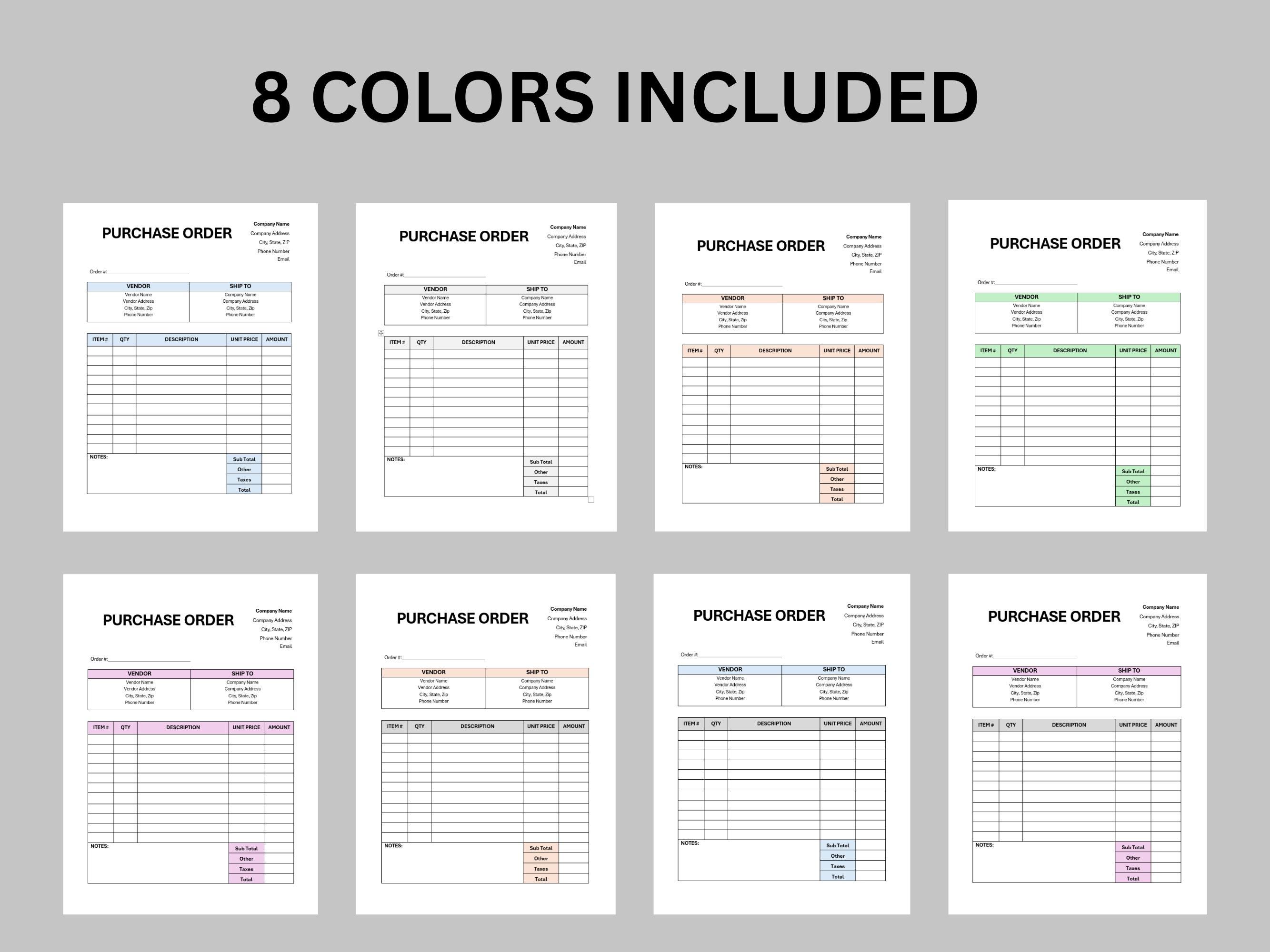 Editable Purchase Order Template, Printable PO Form, Small Business ...