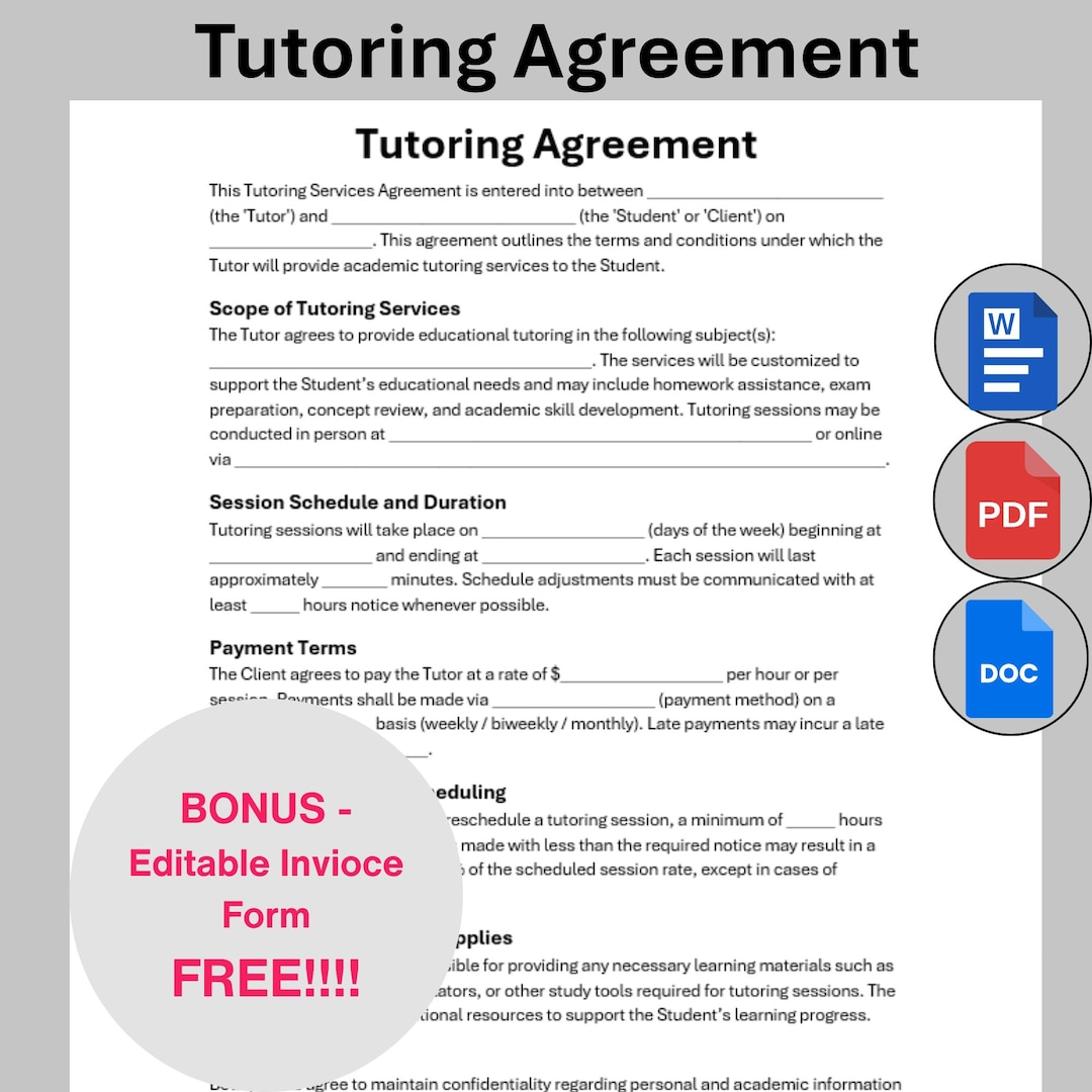 Tutoring Agreement Template, Customizable Private Tutoring Terms ...