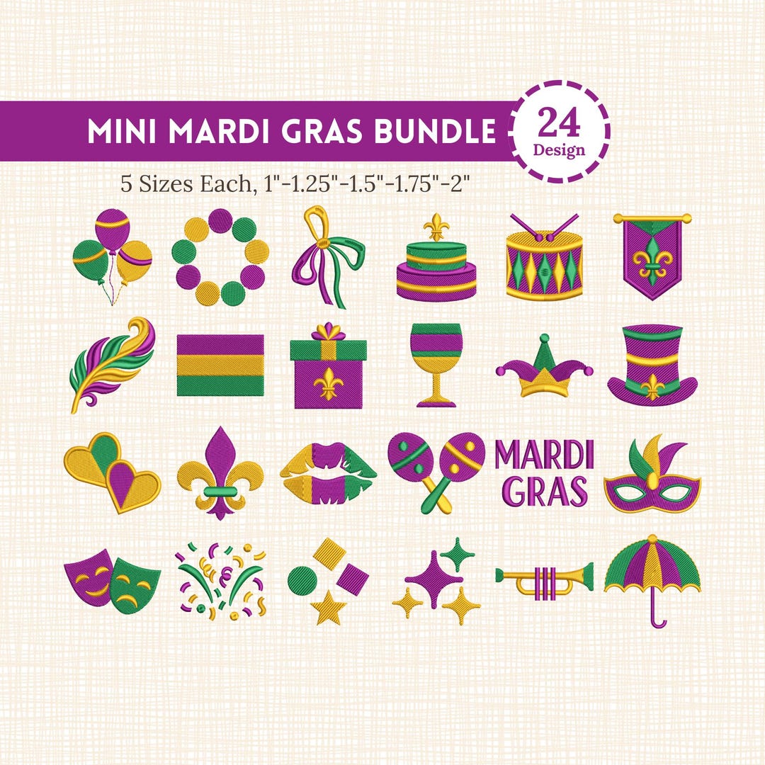 Mardi Gras Mini Embroidery Designs Bundle of 24 Louisiana Festival ...