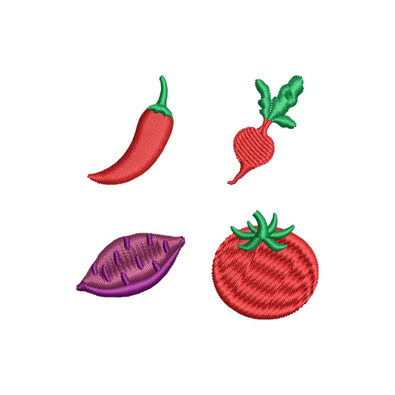 Mini Vegetable Embroidery Designs: 20 Small Veggies Pes Pattern Machine ...