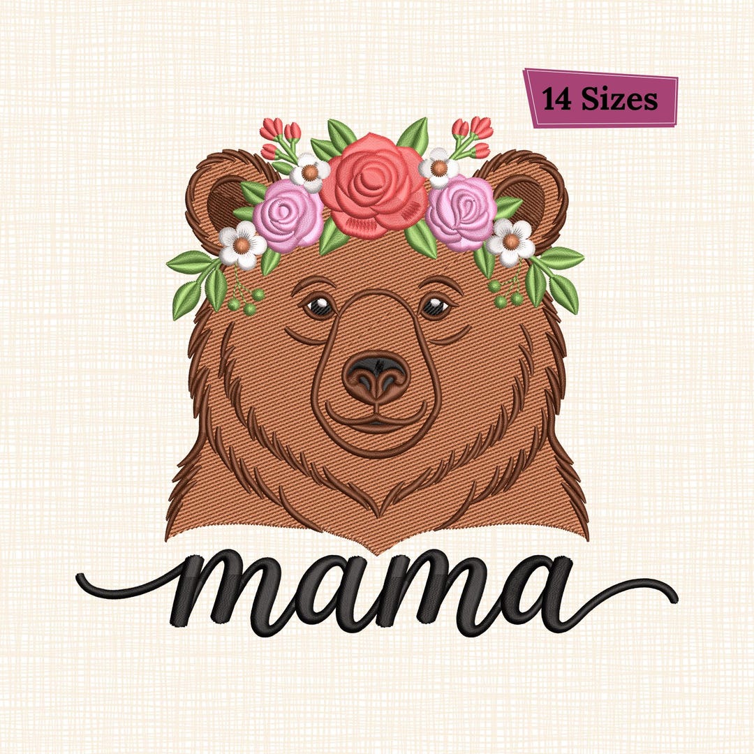 Mama Bear Floral Crown Embroidery Design (digital Download) - Etsy