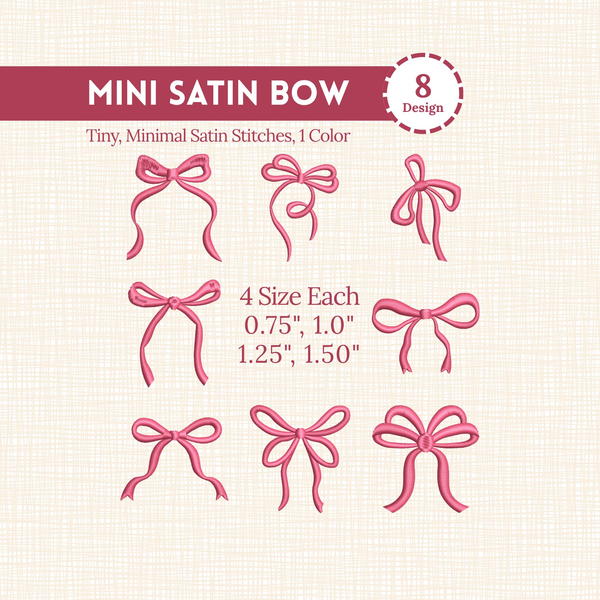 8 Mini Satin Bow Embroidery Bundle, Tiny Ribbon Bow Machine Embroidery ...