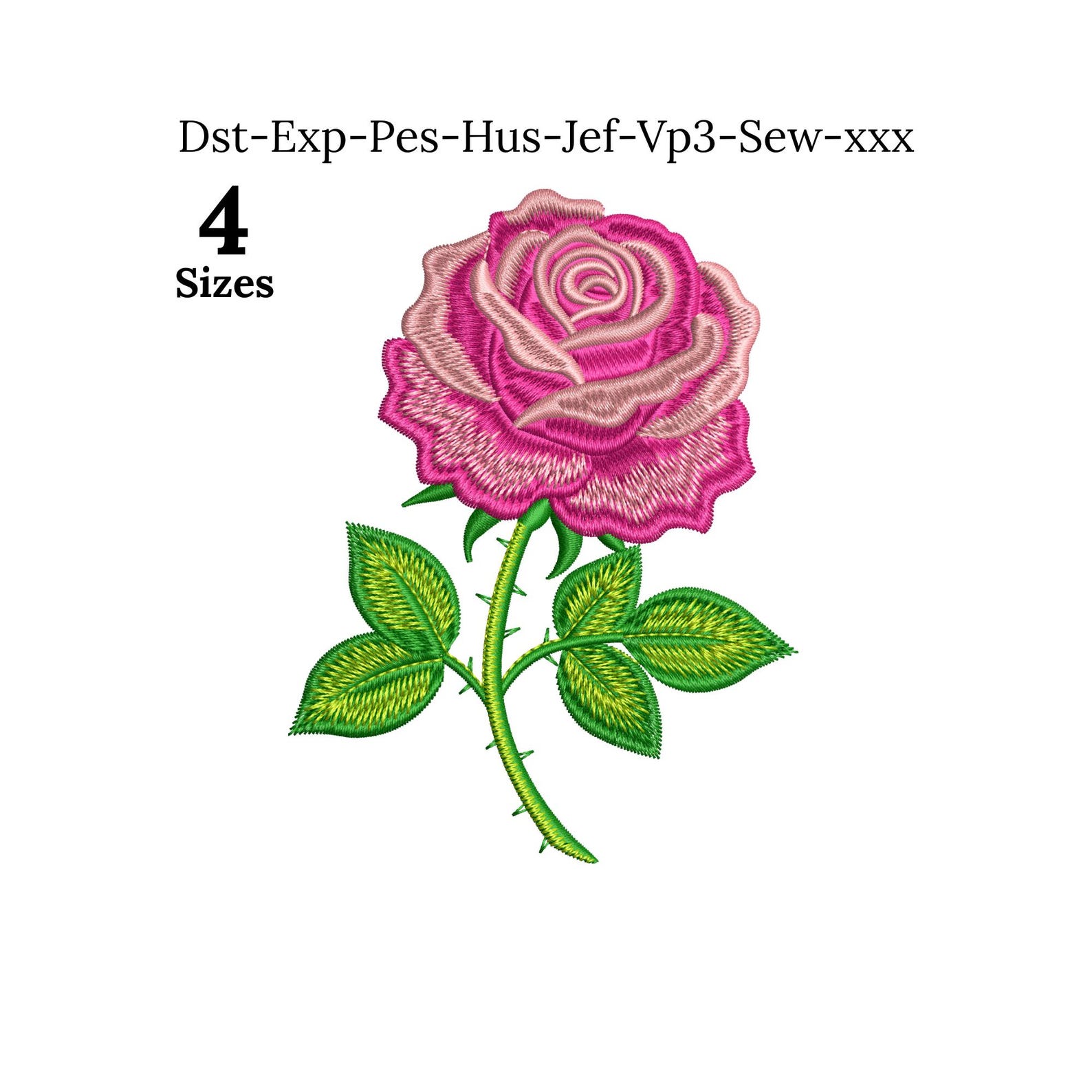 Pink Rose Embroidery Design, Rose Flower Machine Embroidery File PES ...