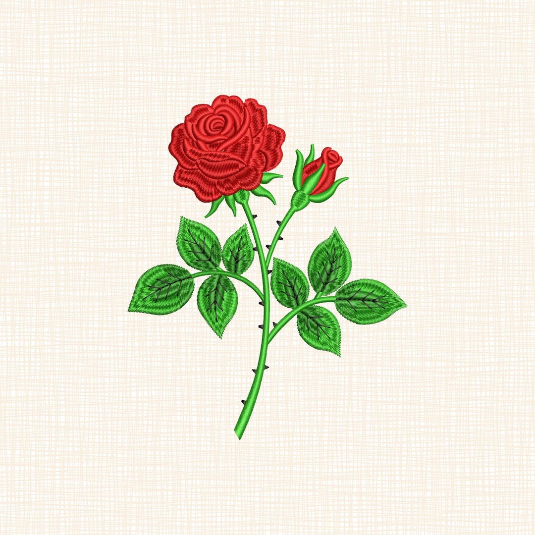 Red Rose Embroidery Design, Rose Flower Machine Embroidery File PES DST ...