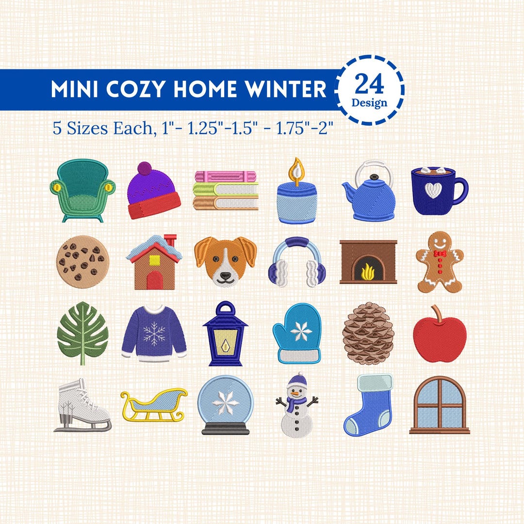 Mini Cozy Home Winter Embroidery Designs Bundle of 24 Small Winter ...