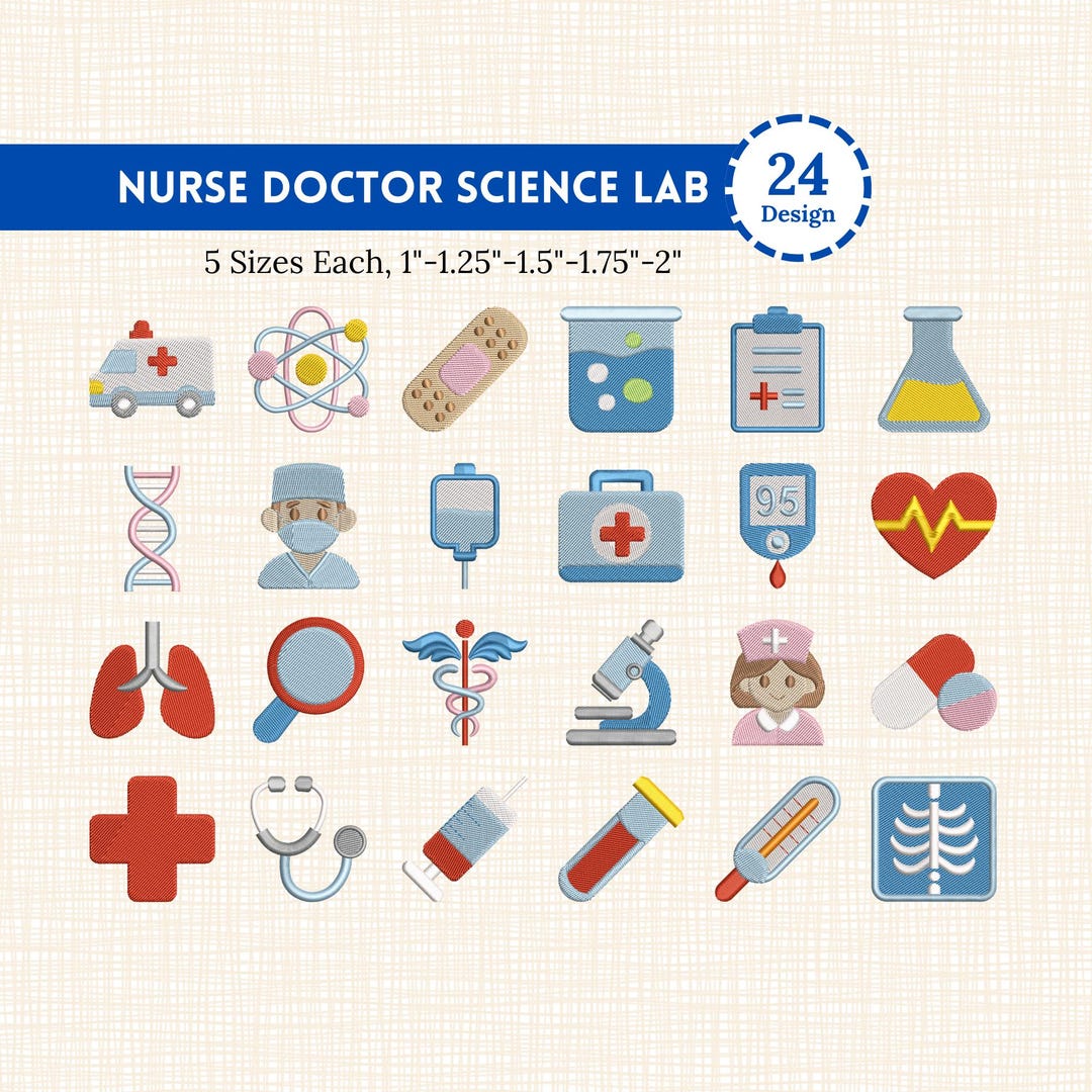 Medical Embroidery Design Bundle, Nurse Doctor Icons, Hospital Lab ...