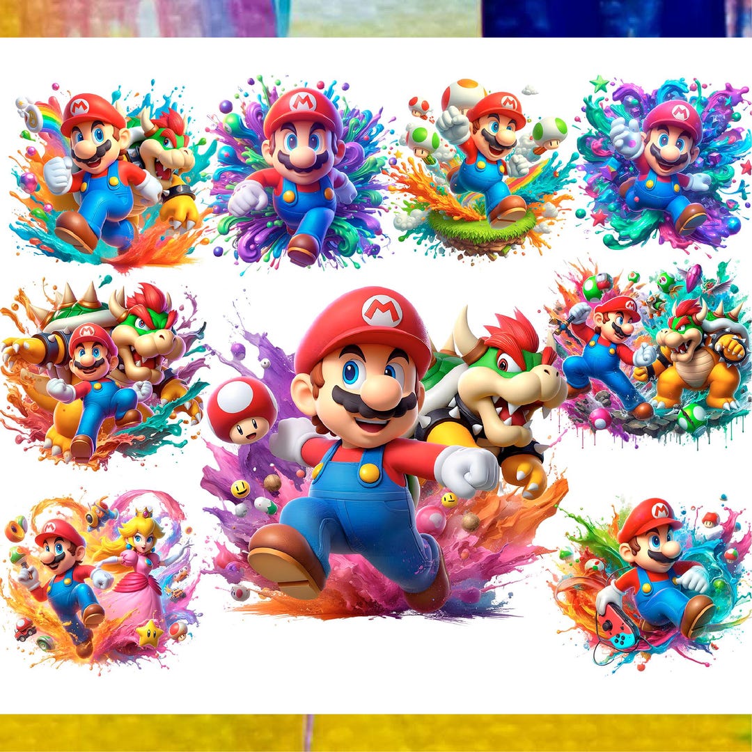 8 PNG Super Mario Splash and Watercolor Digital Design PNG File for ...