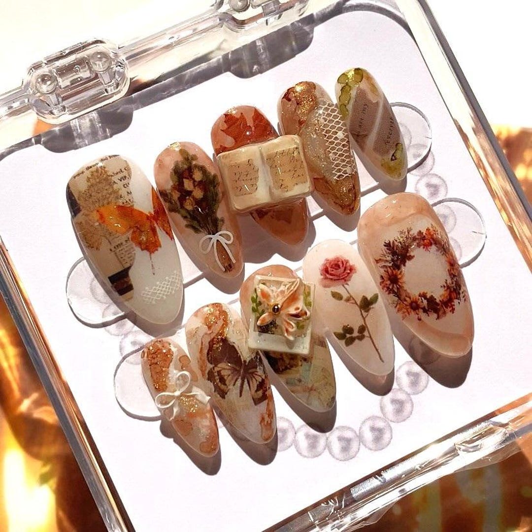 Storybook Rose Flower Nails | Intricate Vintage Inspired Nail Art ...