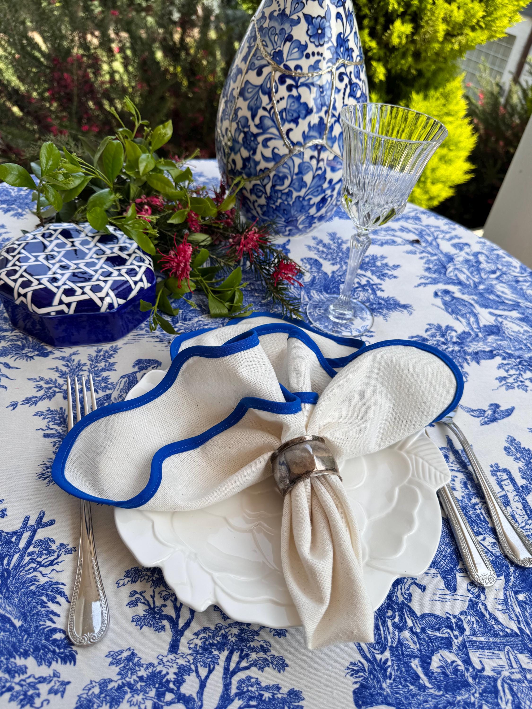 Handmade Linen Napkins With Royal Blue Trim: Chinoiserie Table Décor - Etsy