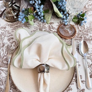 Natural Linen Napkins With Sage Green Edge, French Country Table Decor ...