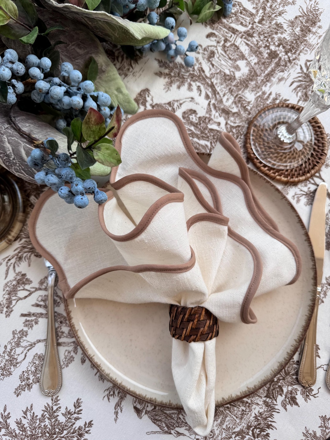 Handmade Linen Napkins With Taupe Trim: Rustic Wedding Table Decor - Etsy