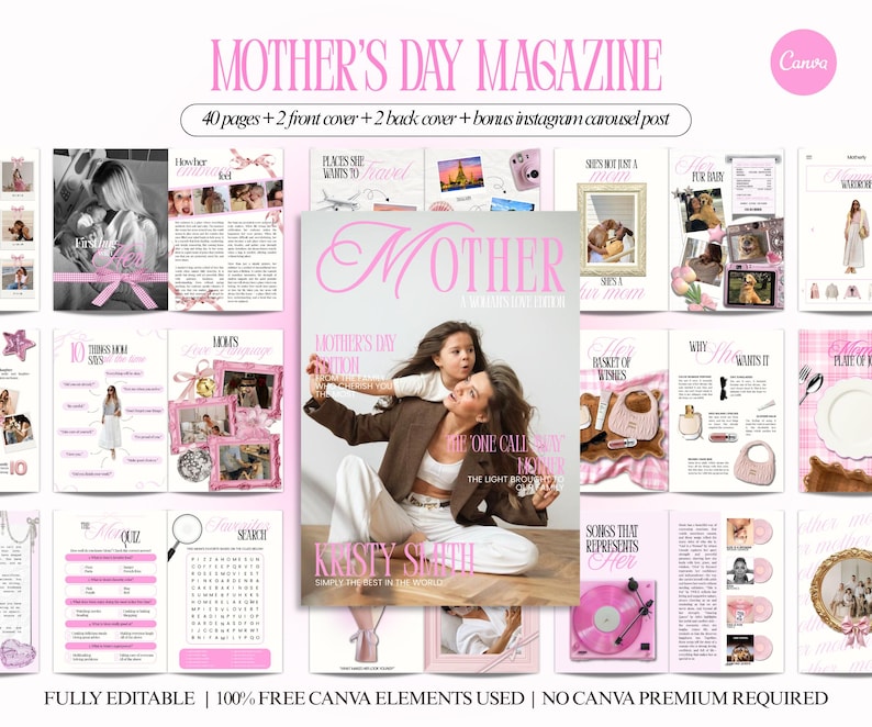 Custom Mother's Day Magazine Canva Editable Template Easy Personalized ...