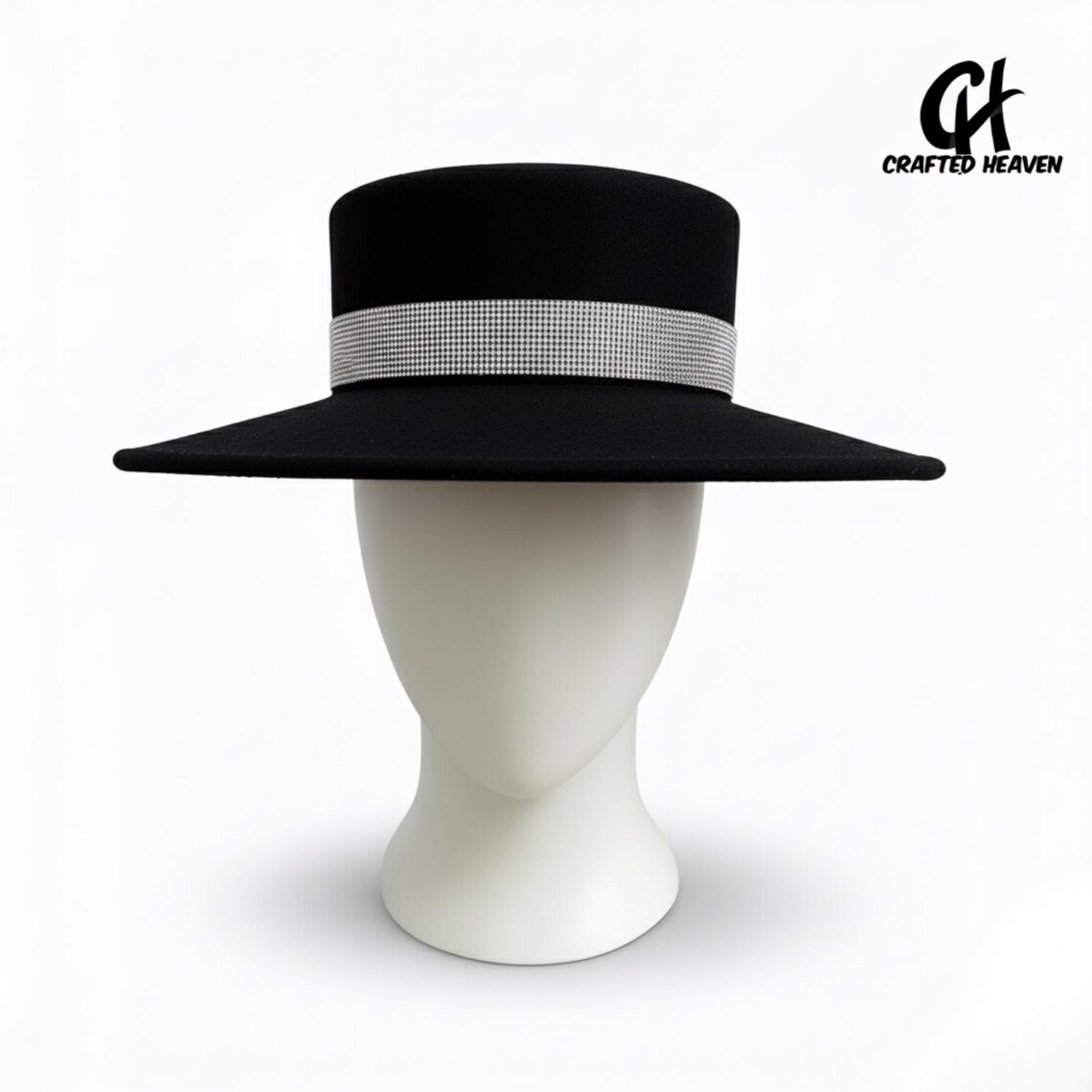 Black Wide Brim Wool Hat With Rhinestone Band – Elegant Women’s Dress ...