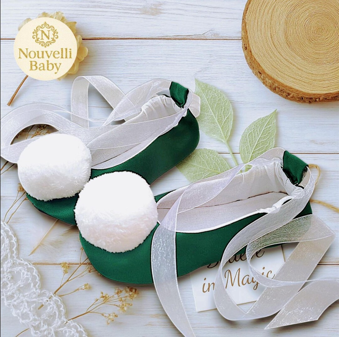 Tinkerbell Costume Shoes for Women – Green Satin Ballet Flats With Pom ...