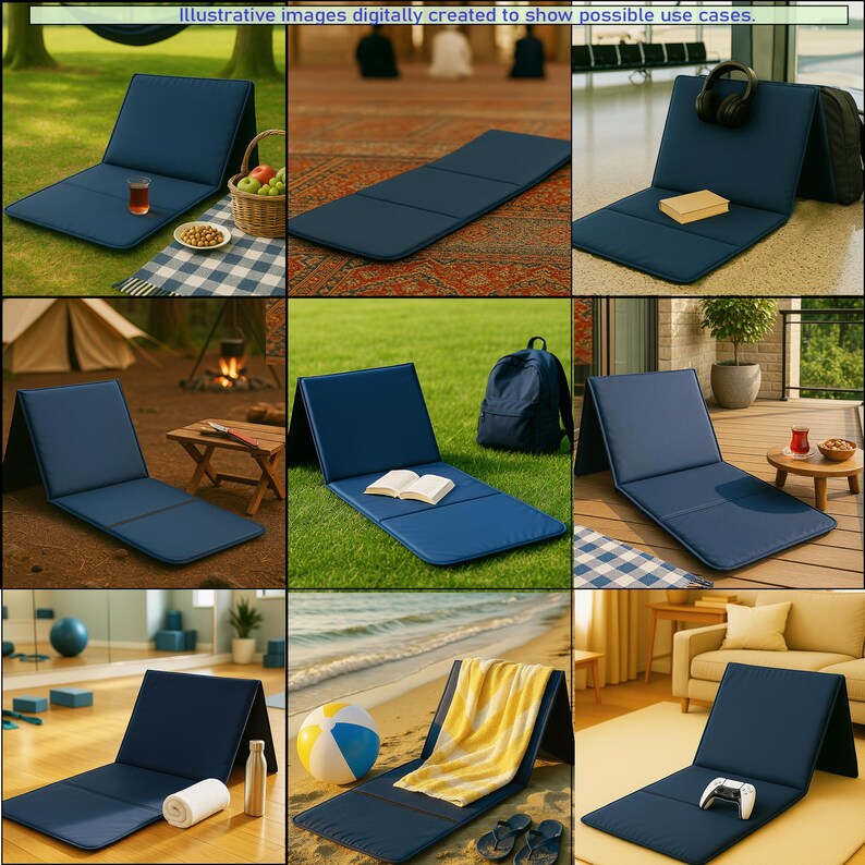 Folding Beach Mat, Back Support Cushion, Portable Floor Chair, Outdoor ...