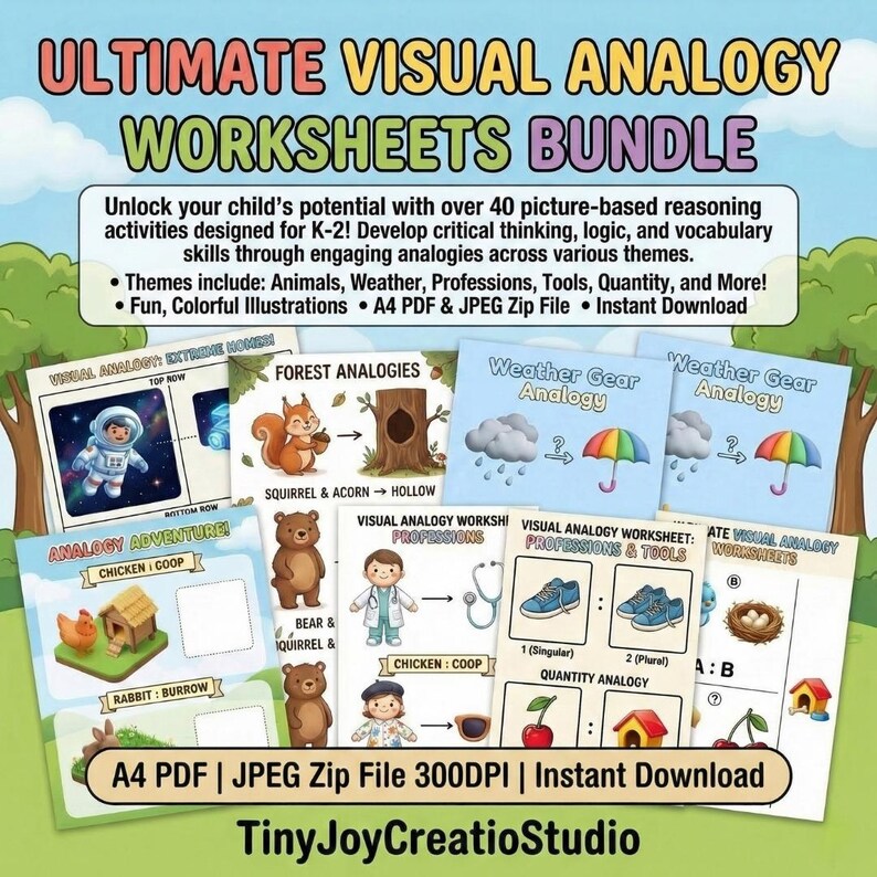 Visual Analogy Worksheets, K-2 Reasoning Activities (PDF + JPEG Files ...
