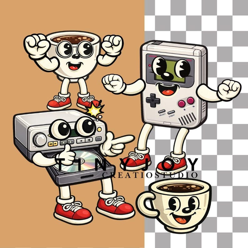 Retro Cartoon Character Creator Kit PNG Vintage90 Toon Coffee & Money ...