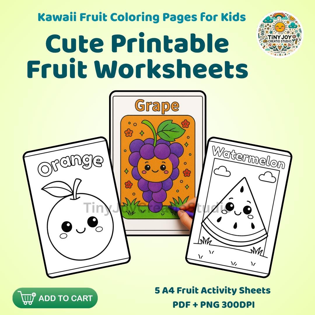 Kawaii Fruit Coloring Pages for Kids Cute Printable Fruit Worksheets 5 ...
