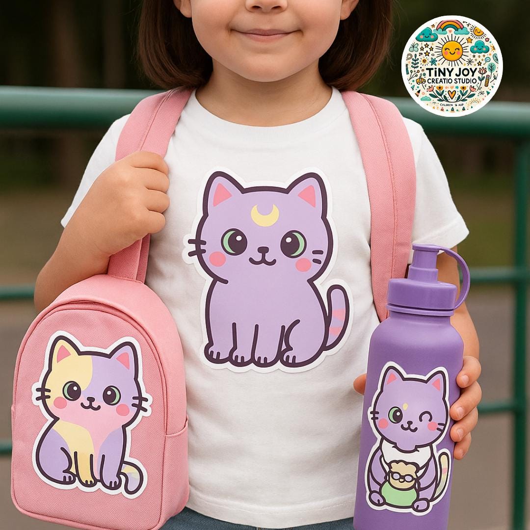 Kawaii Cat Clipart Bundle – 10 PNG Cute Pastel Cats Stickers for Kids ...
