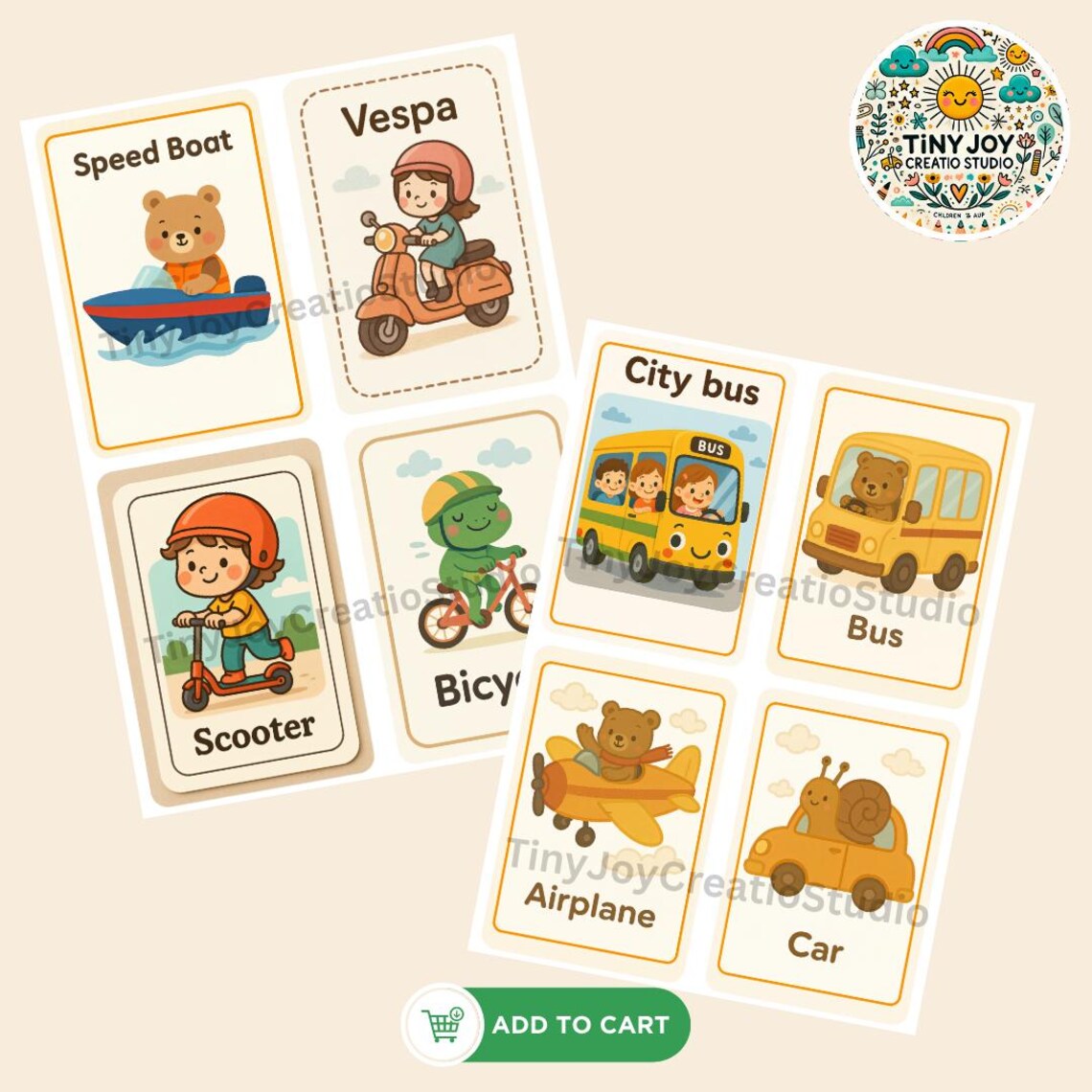 Printable Vehicle Flash Cards for Kids Transportation A4 Poster 20 Cute ...