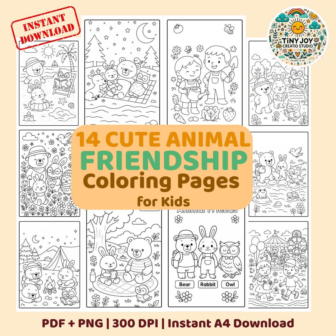 Animal Friendship Coloring Pages: Kindness Theme, Preschool Activity ...