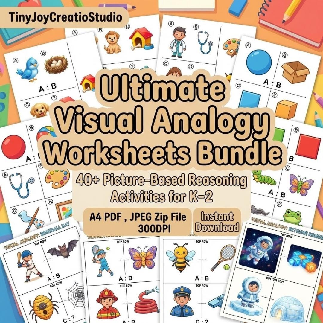 Visual Analogy Worksheets, K-2 Reasoning Activities (PDF + JPEG Files ...