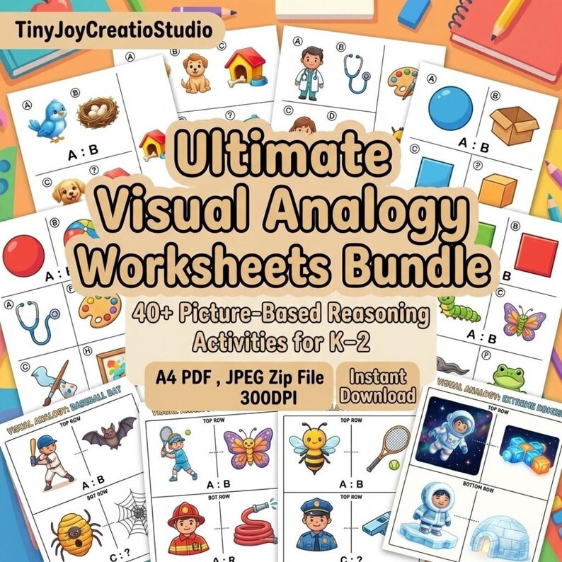 Visual Analogy Worksheets, K-2 Reasoning Activities (PDF + JPEG Files ...