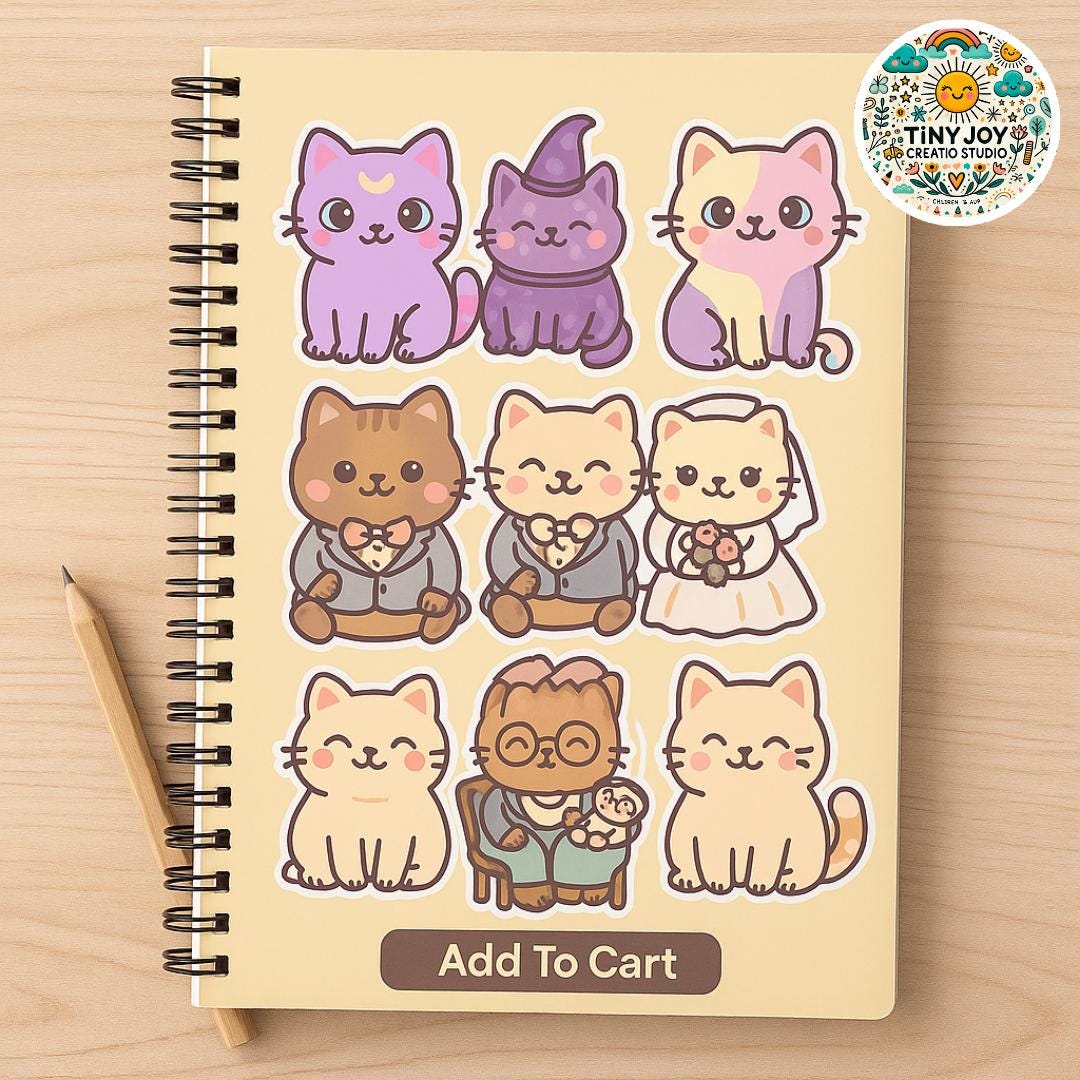 Kawaii Cat Clipart Bundle – 10 PNG Cute Pastel Cats Stickers for Kids ...