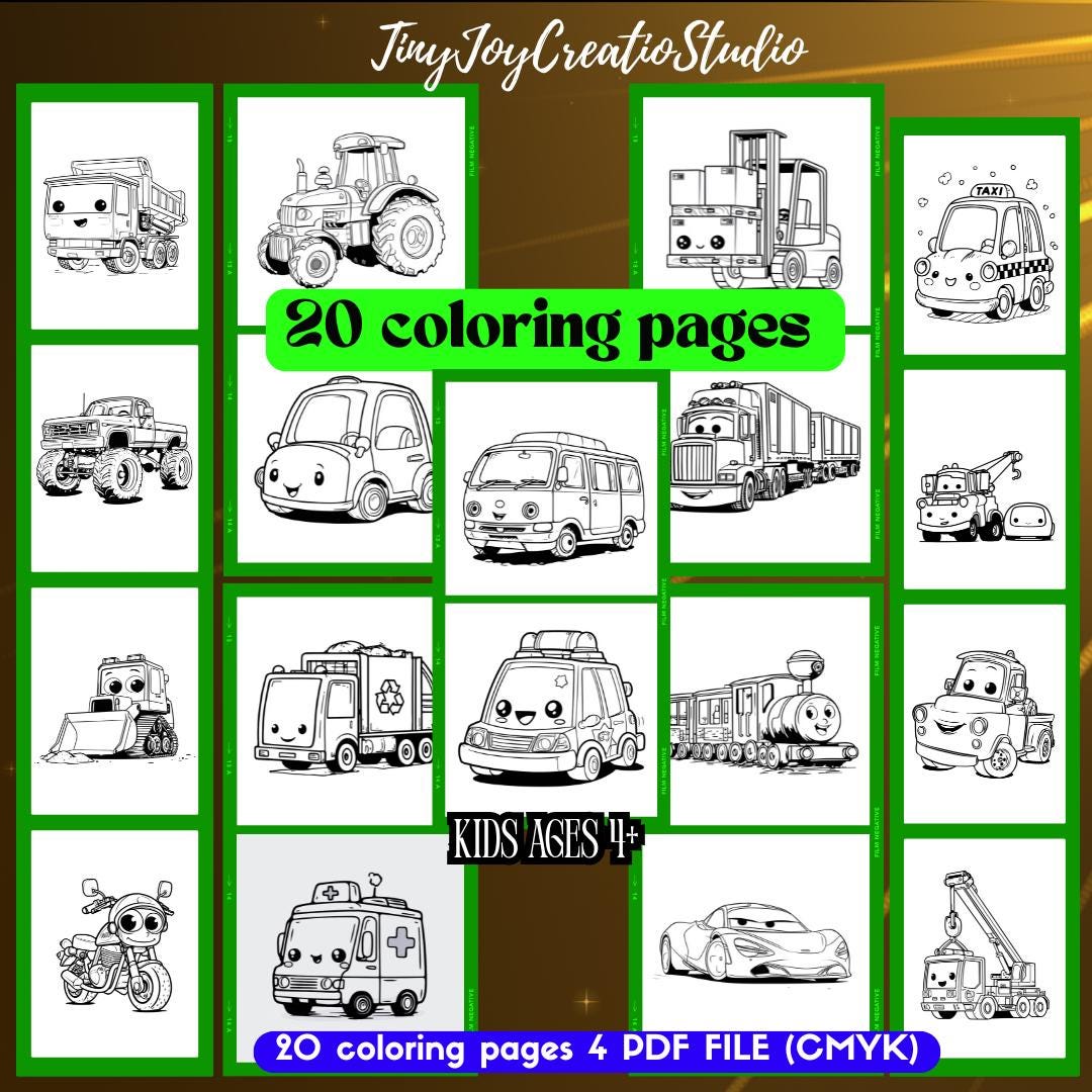 Vehicle Coloring Pages for Kids – Thin Line Art (PDF CMYK) - Etsy