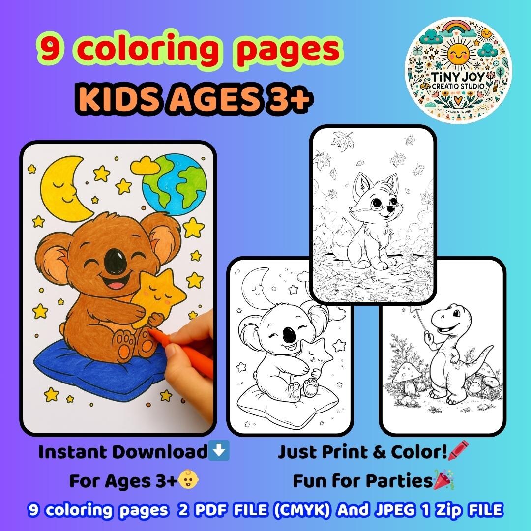 Dino & Forest Animal Coloring Pages: Kids Printable Activity Pack (PDF ...