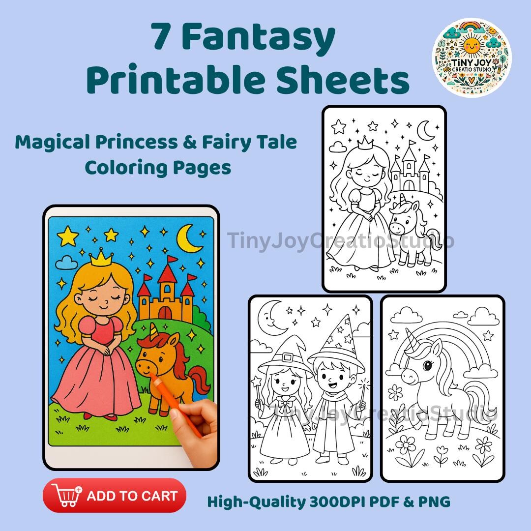 Princess Fairy Tale Coloring Pages: Fantasy Printable Sheets (A4 PDF ...