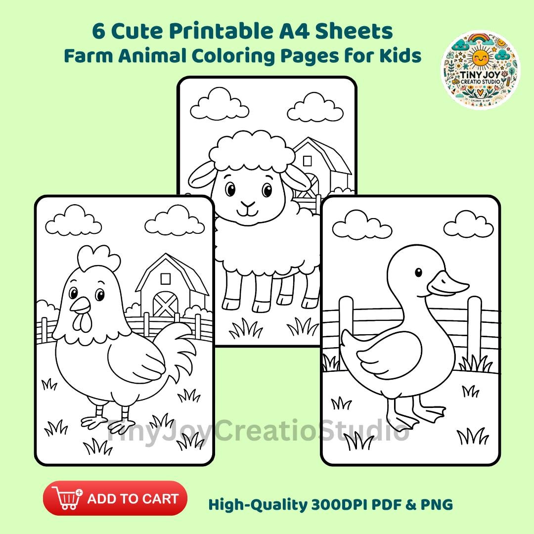 Farm Animal Coloring Pages: Fun Kids Activity (PDF & PNG Download A4 ...