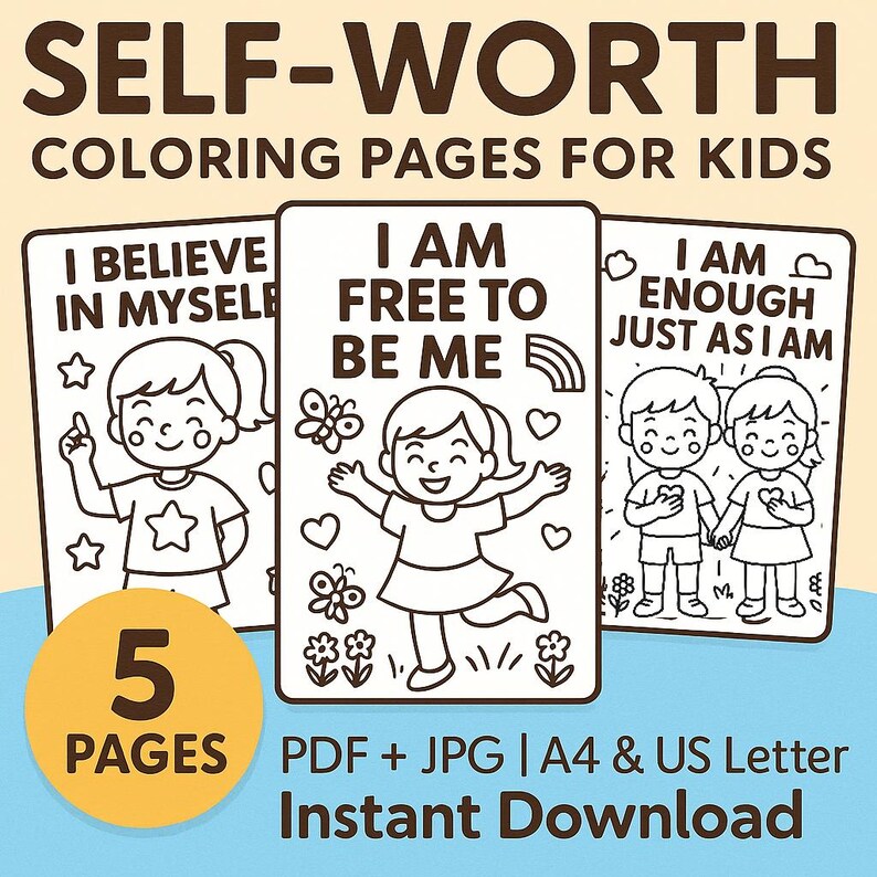 Summer Self-worth Affirmation Coloring Pages for Kids – Self Esteem ...
