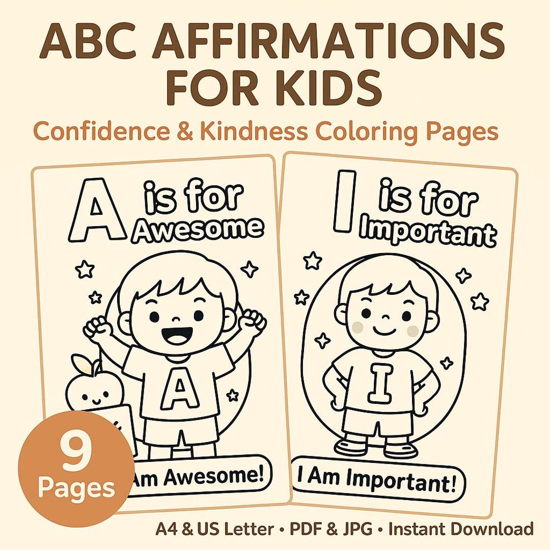 ABC Affirmation Coloring Pages A–I | Confidence & Kindness | Preschool ...