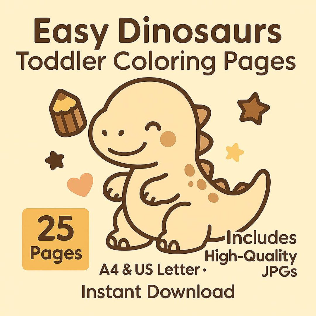 Dinosaur Coloring Pages for Toddlers | 25 Cute Dino Printables (PDF) - Etsy