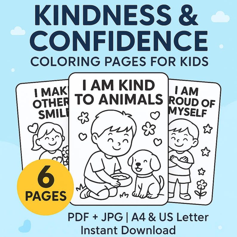 Kindness & Confidence Coloring Pages for Kids | Printable Affirmation ...