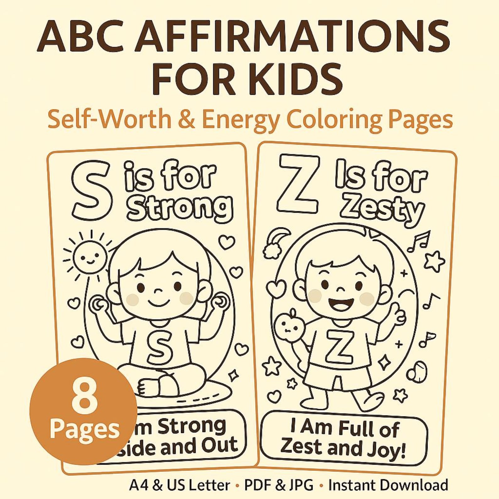 ABC Affirmations Coloring Pages for Kids (S-Z) (PDF + JPG) - Etsy