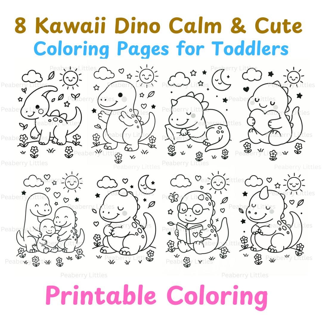 Kawaii Dinosaur Coloring Pages for Toddlers | 8 Cute & Calm Printable ...