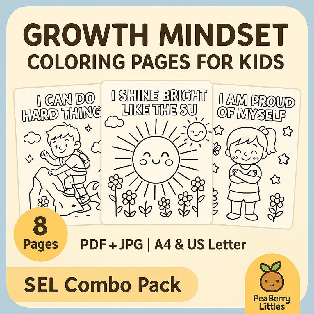Courage & Growth Affirmation Coloring Pages for Kids – 8 Printable SEL ...
