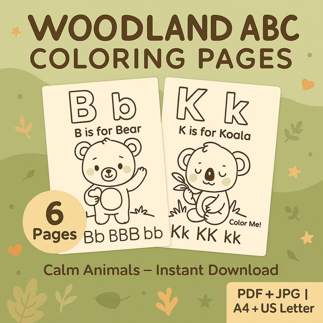 Woodland ABC Coloring Pages for Preschool | Calm Animal Tracing ...