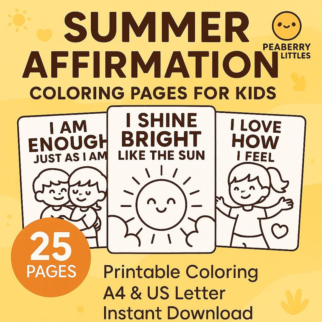 Summer Affirmation Coloring Pages for Kids – A4 & US Letter PDF ...
